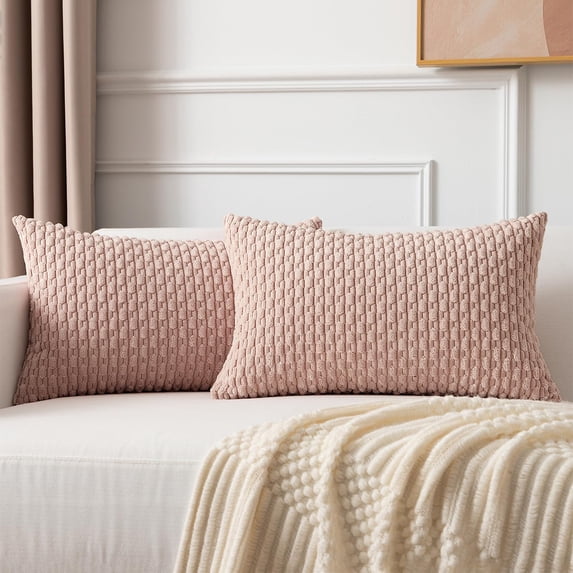 2 Pack Decorative Lumbar Throw Pillow Covers 12x20 Inch Soft Striped ...