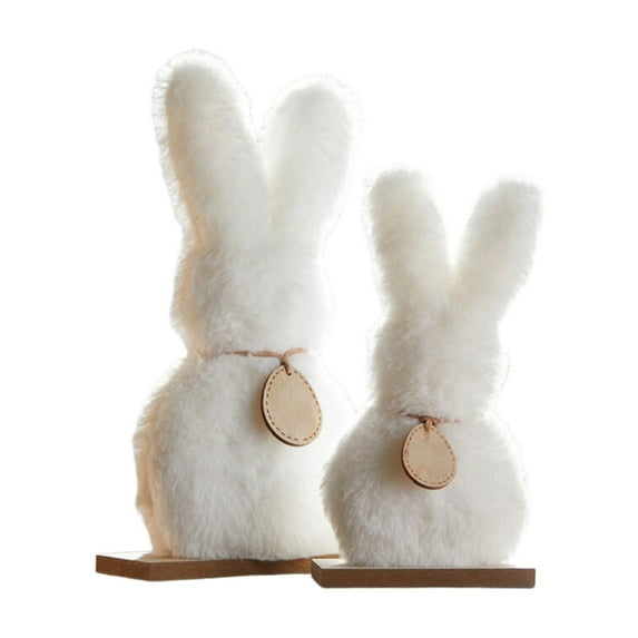 2 Pack Decorative Rabbits Set White Wooden Easter Bunny Easter ...