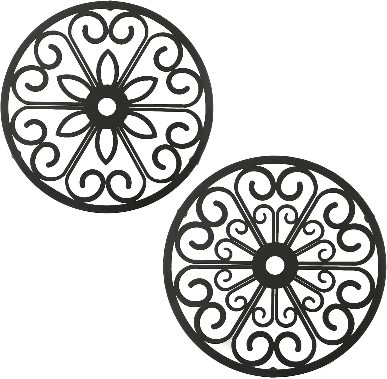 2 Pack Decorative Round Flower Trivets - 7 Inch Iron Pot Pads, Black ...