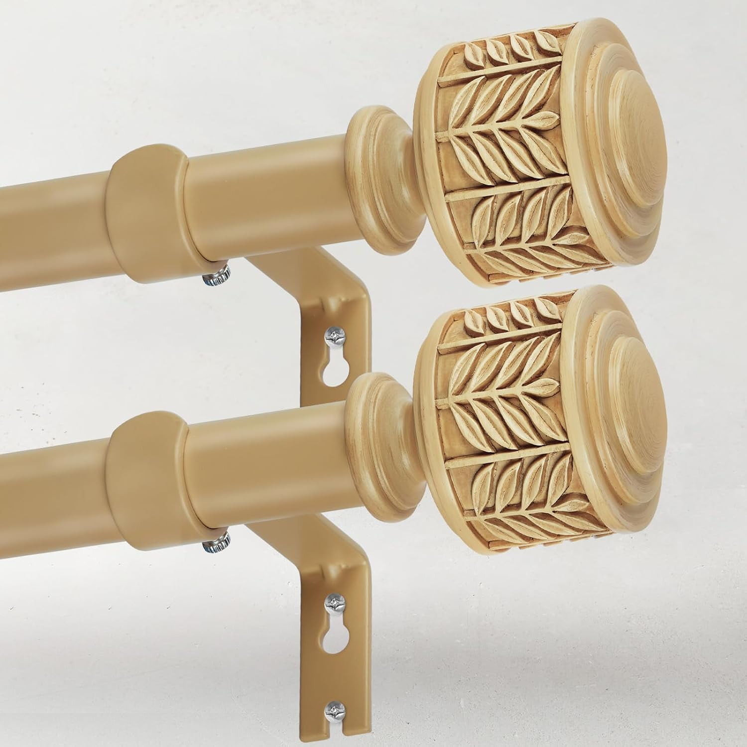 2-Pack Decorative Wood Curtain Rods, Adjustable 66 to 120 Inches, 1 ...