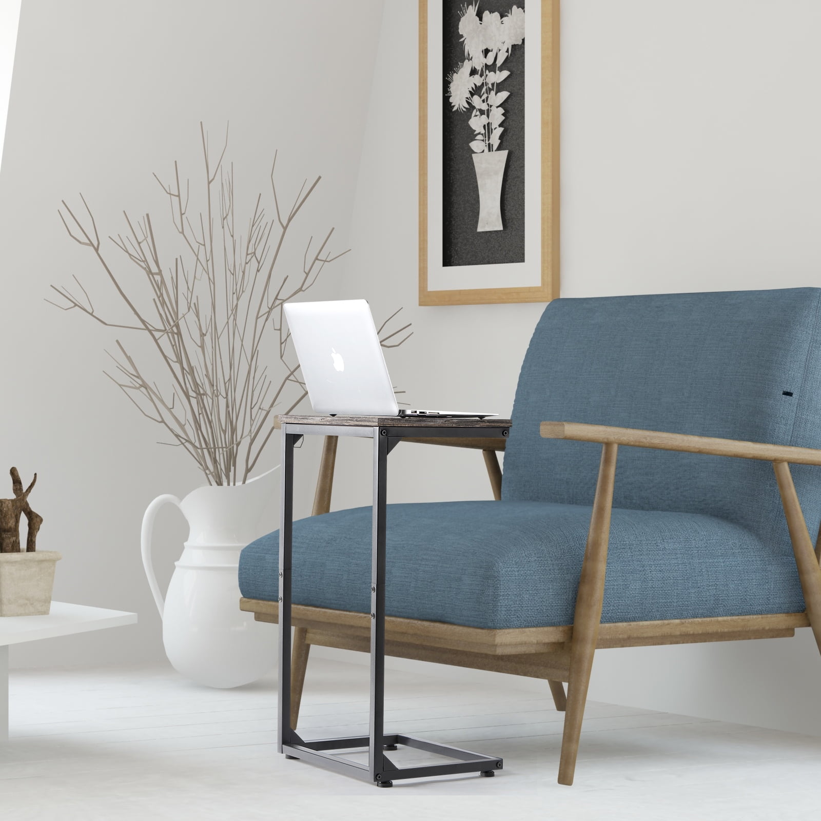 2-Pack Deep Grey C-Shape End Tables, Over The Sofa Side Table with ...