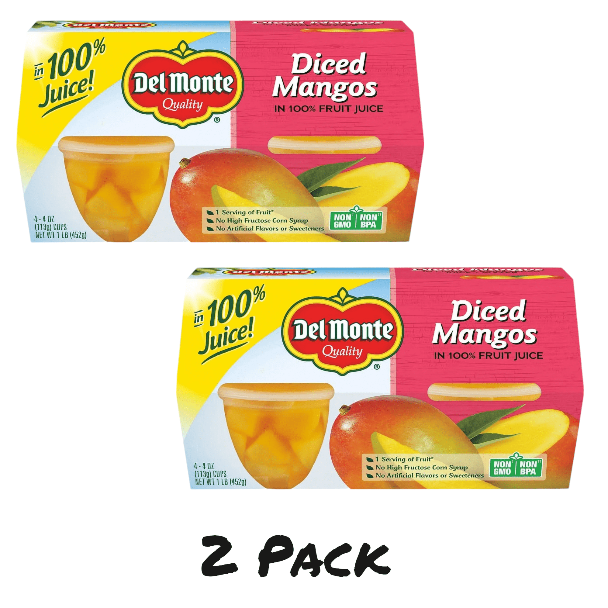 Del Monte Diced Mango Fruit Cup Snacks, 2 Pack, 100% Juice, 4 oz ...
