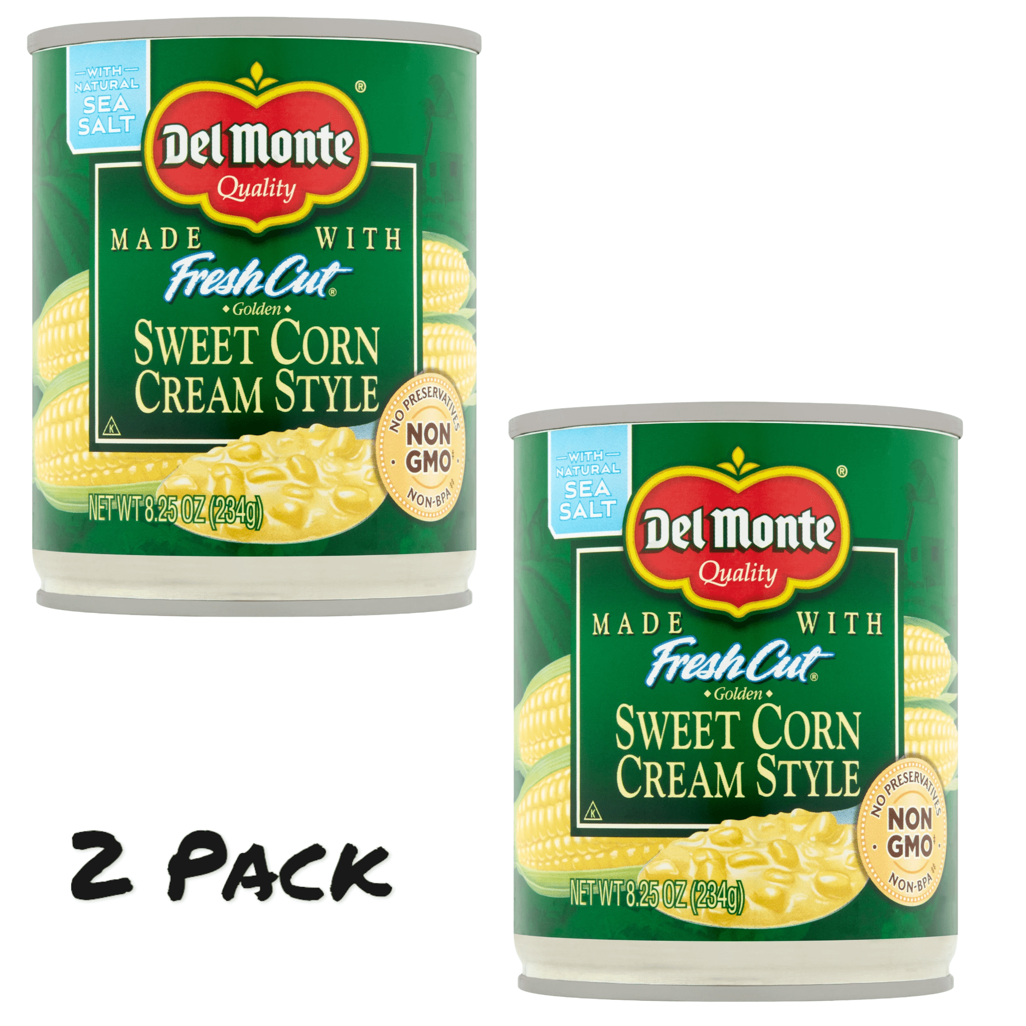 Del Monte Golden Sweet Corn Cream Style, 8.25 oz Can, 2 Pack, Tender ...
