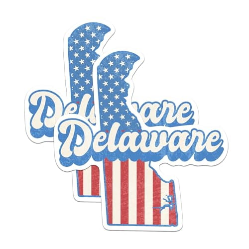 (2 Pack) Delaware State Outline Stickers - DE State Shape with USA Flag ...