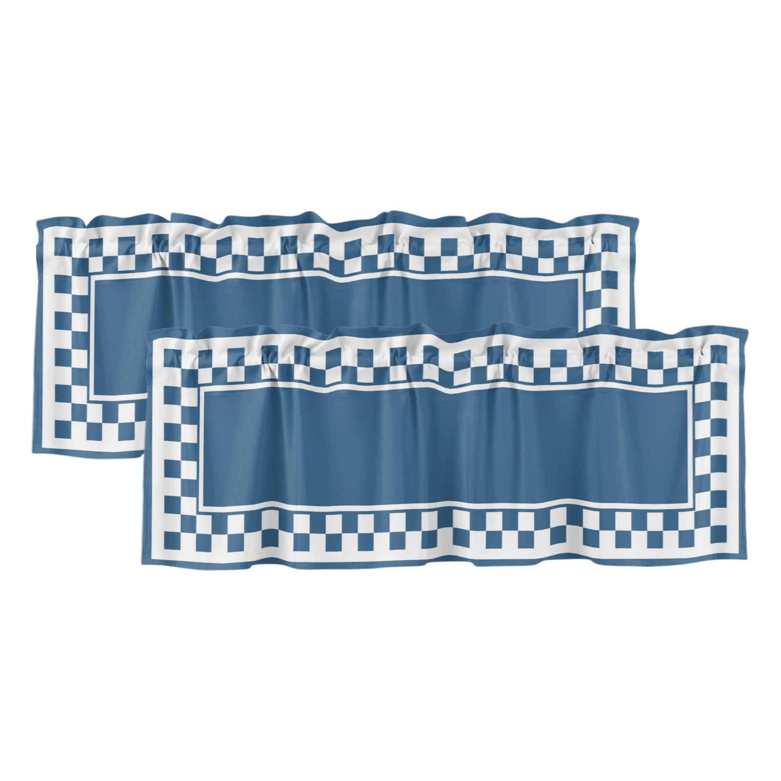 2 Pack Denim Blue Square Valance for Window Graphic Retro Blue White ...