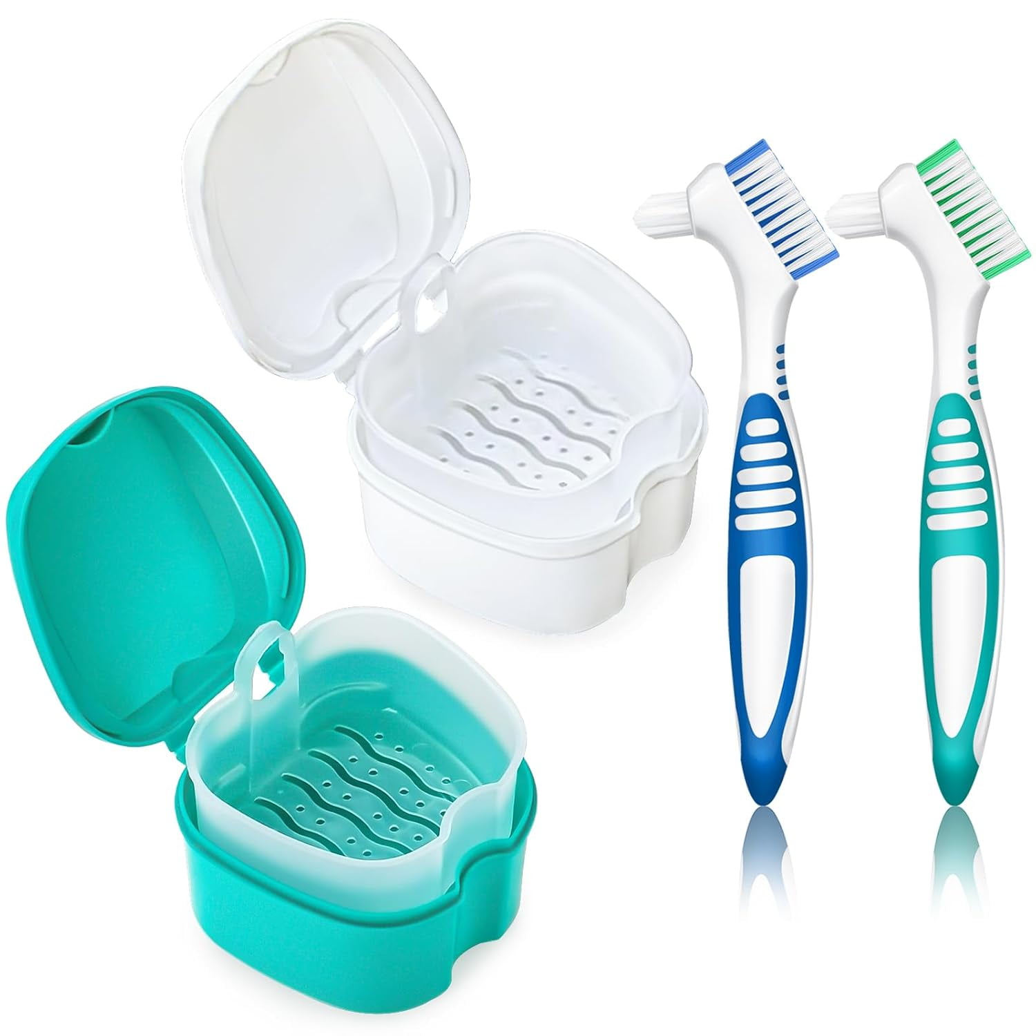 2 Pack Denture Cup Denture Bath Holder Case with Strainer Basket ...