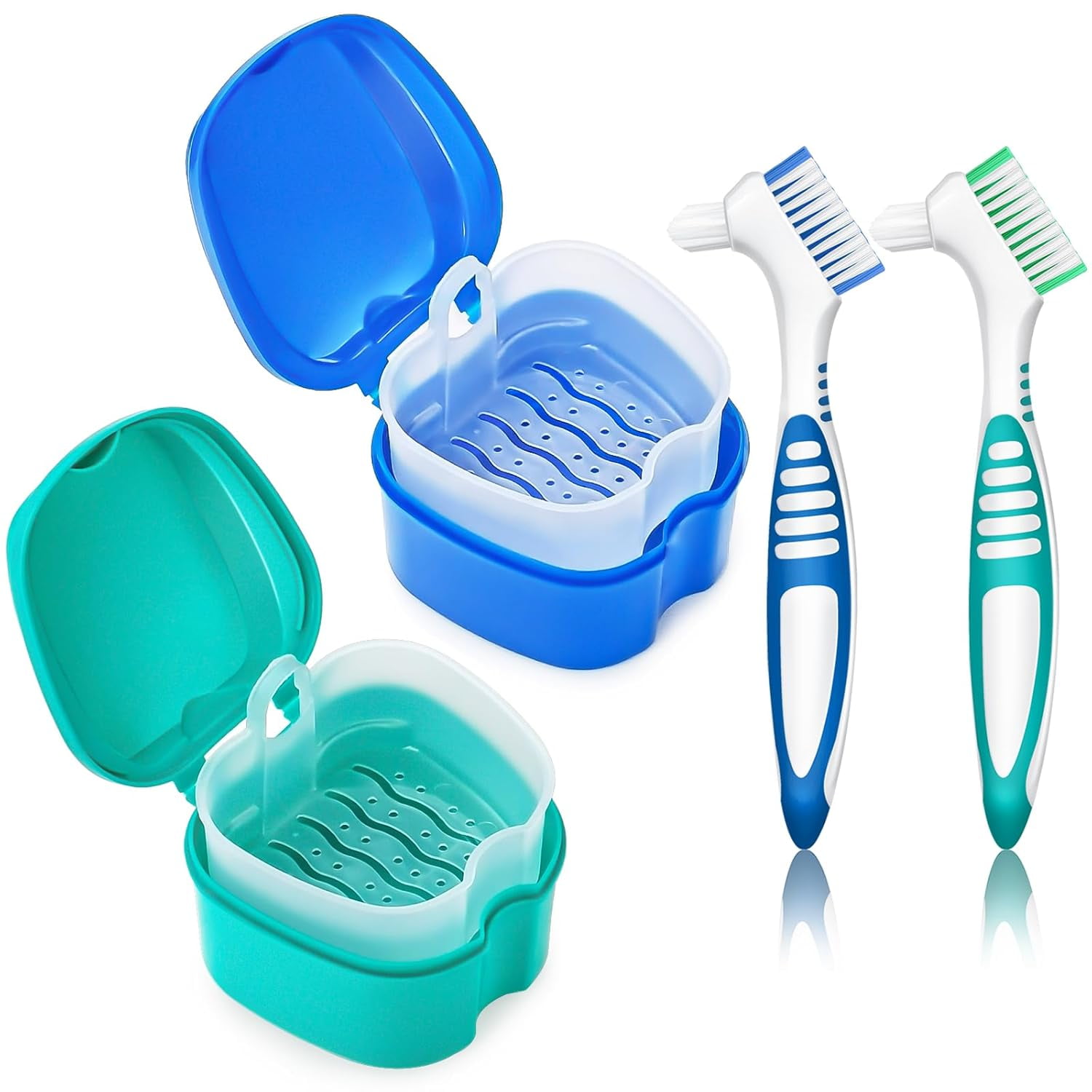 2 Pack Denture Cup Denture Bath Holder Case with Strainer Basket ...