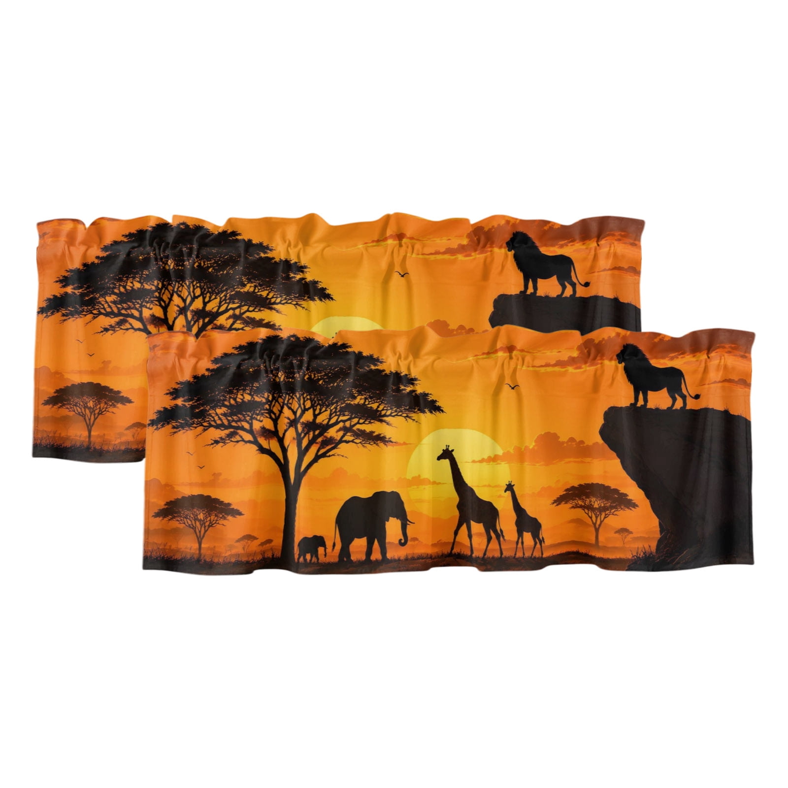 2 Pack Desert Sunset Valance for Window Lion Elephant Tree Giraffe Boho ...