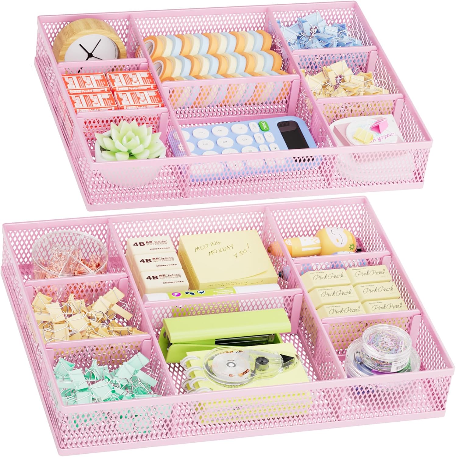2 Pack Desk Drawer Organizer, Mesh Drawer Organizer Tray with 8 ...