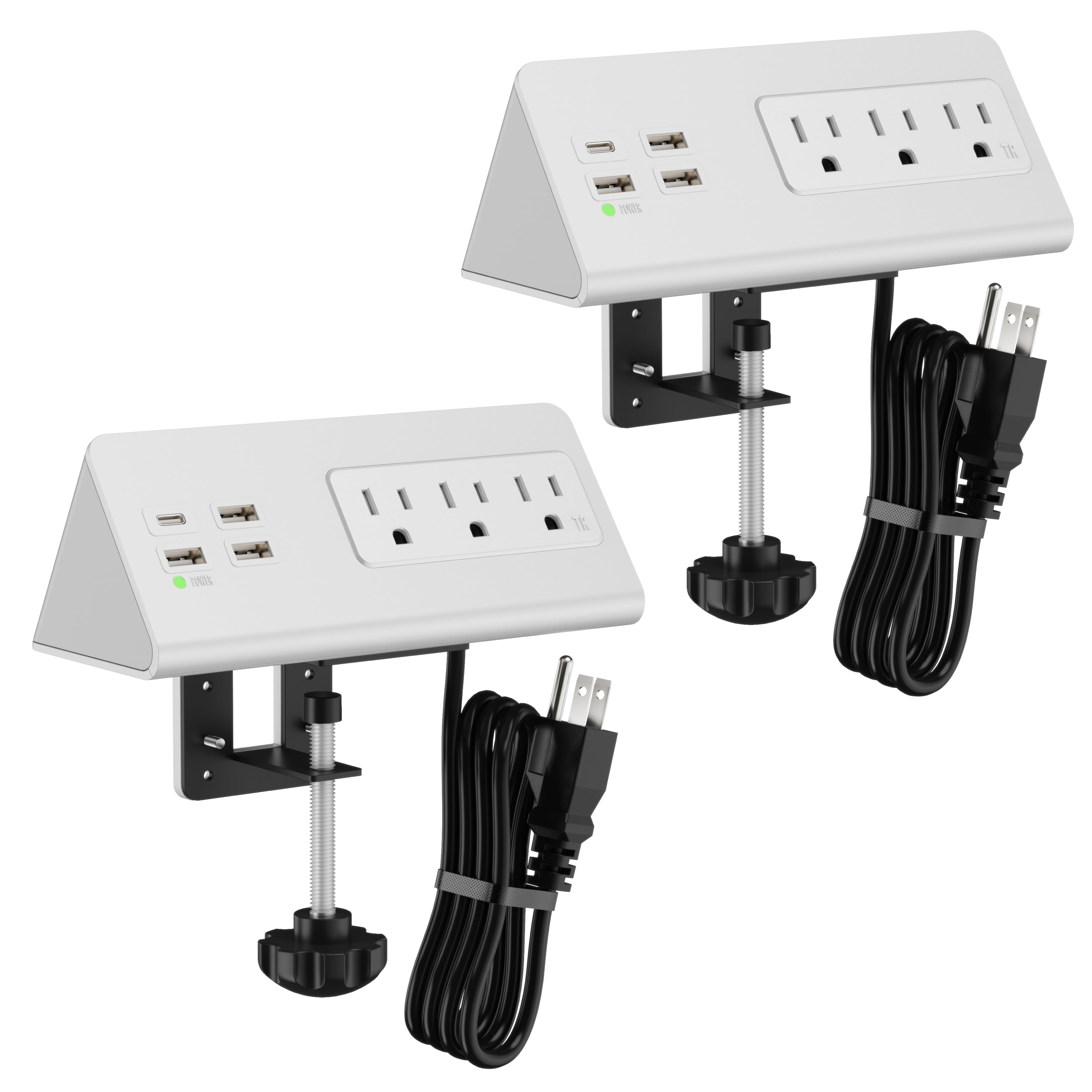 2-Pack Desk Edge Clamp Mount Power Strips with USB Ports, 3*AC Outlets ...