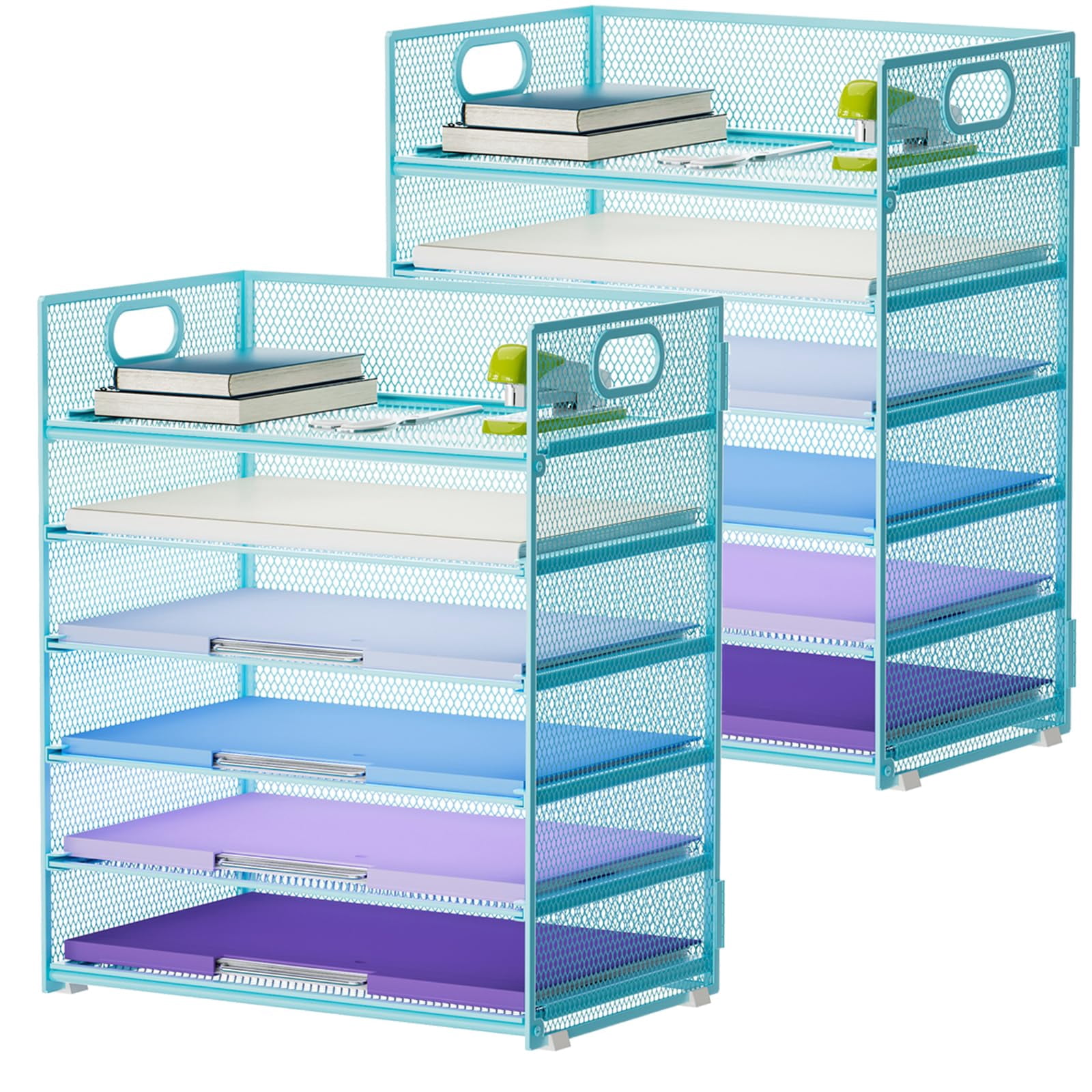 2 Pack Desk Organizer With Handle 6 Tier Paper Letter Tray Mesh File ...