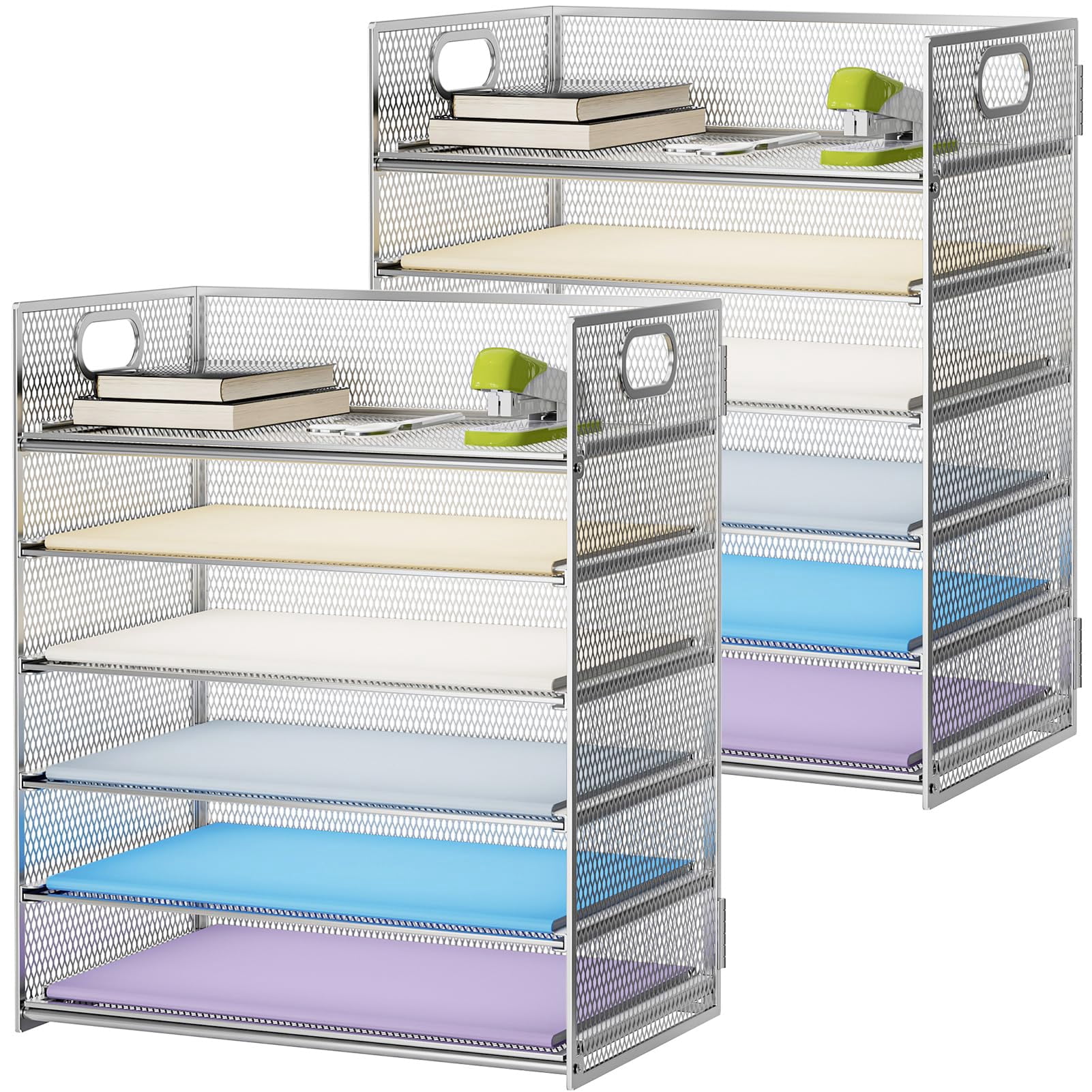 2 Pack Desk Organizer With Handle 6 Tier Paper Letter Tray Mesh File