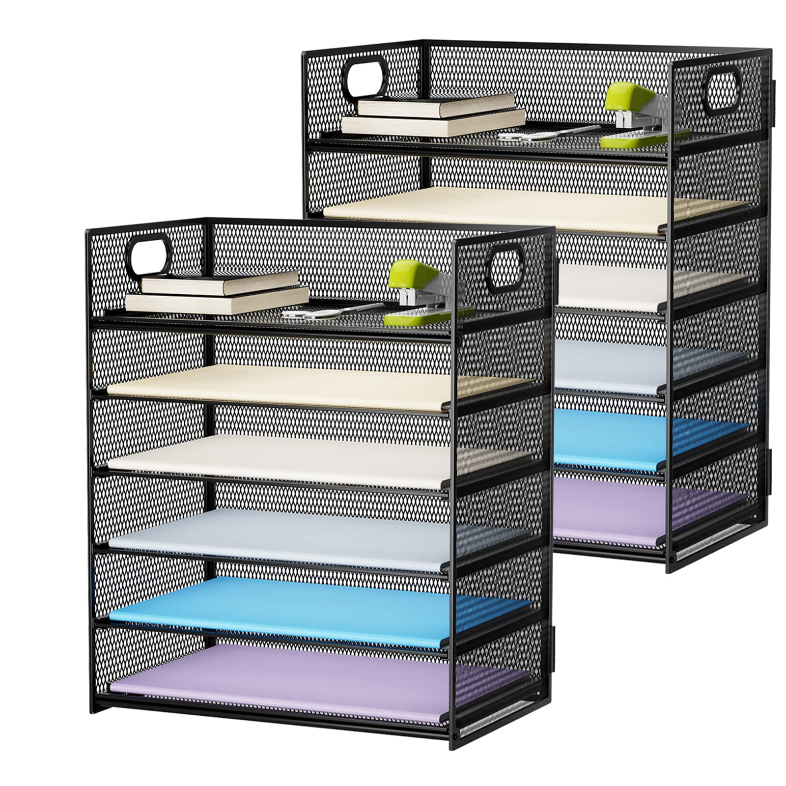 2 Pack Desk Organizer With Handle 6 Tier Paper Letter Tray Mesh File ...