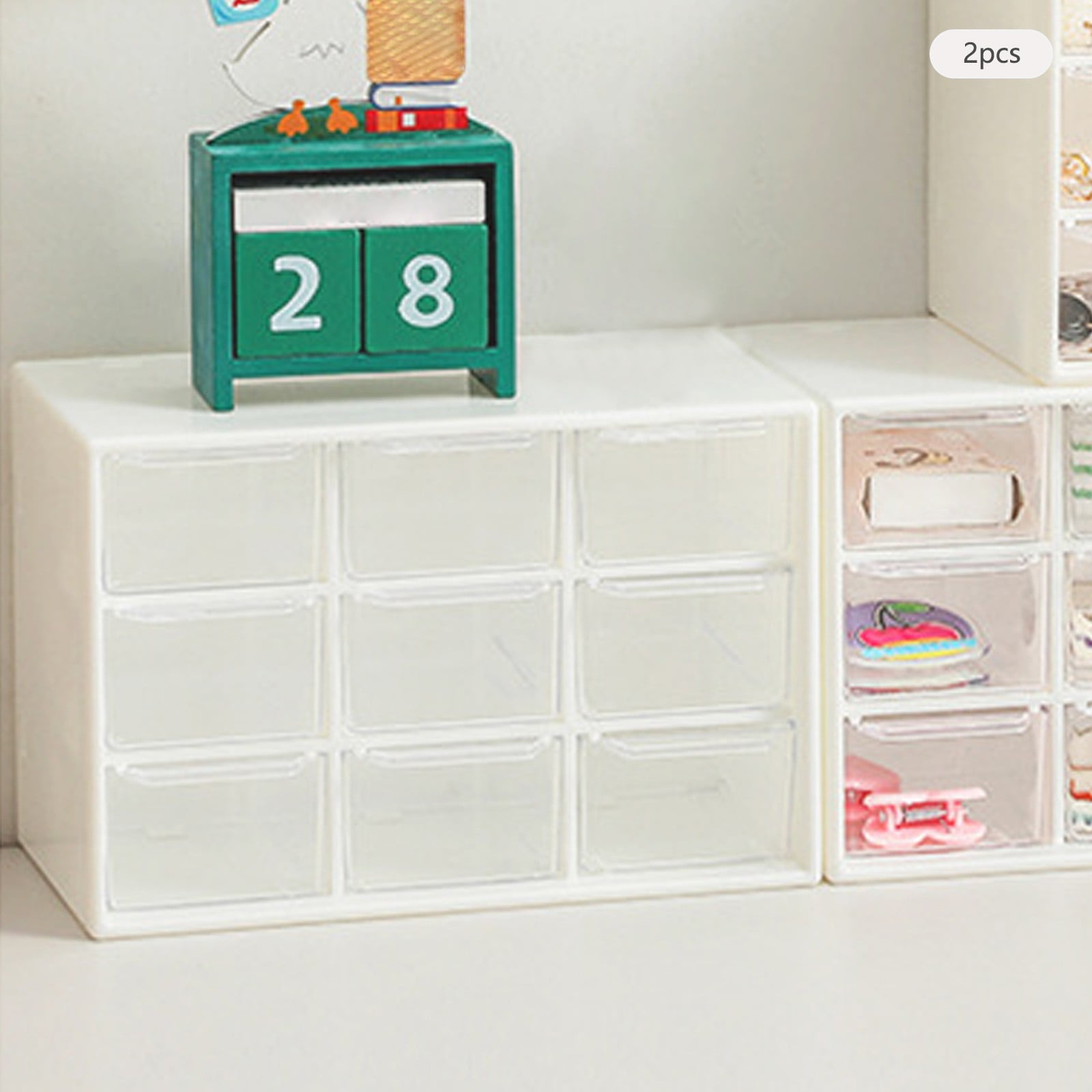 2 Pack Desktop Drawer Organizer with 9 Mini Drawers, Plastic Desk Craft ...