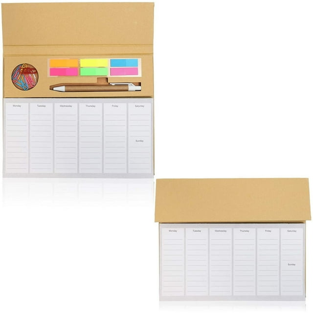 2 Pack Desktop Weekly Planner Calendar with Tasks List and Sticky Notes ...