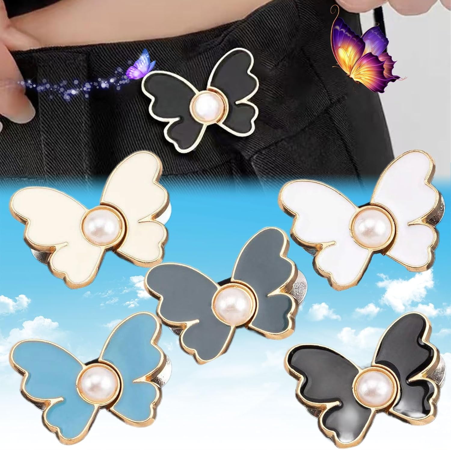 2-Pack Detachable Butterfly Clips, Detachable Butterfly Buttons Pant ...