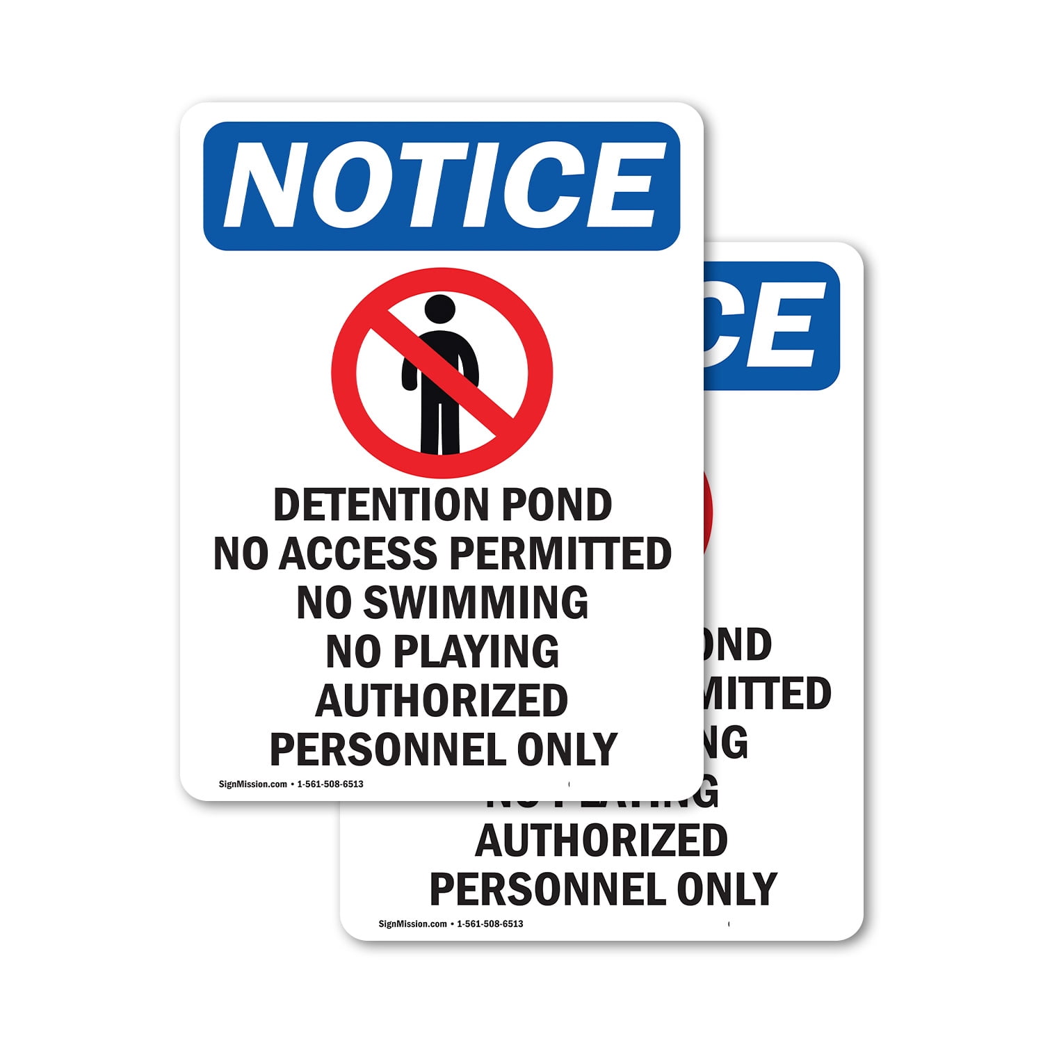 (2 Pack) Detention Pond No Sign With Symbol OSHA Notice Sign 12 Inch X ...