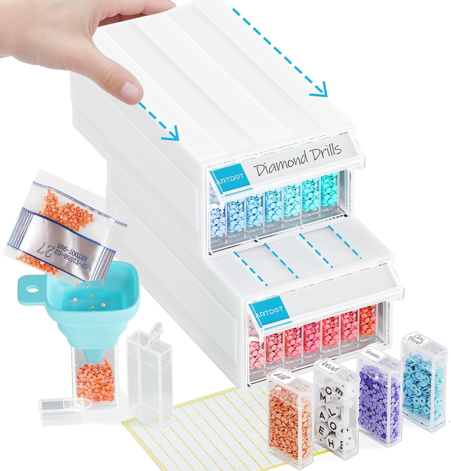 2 Pack Diamond Painting Storage Containers with 70 Rectangle Grids, Bead Organizer Box Stackable ...