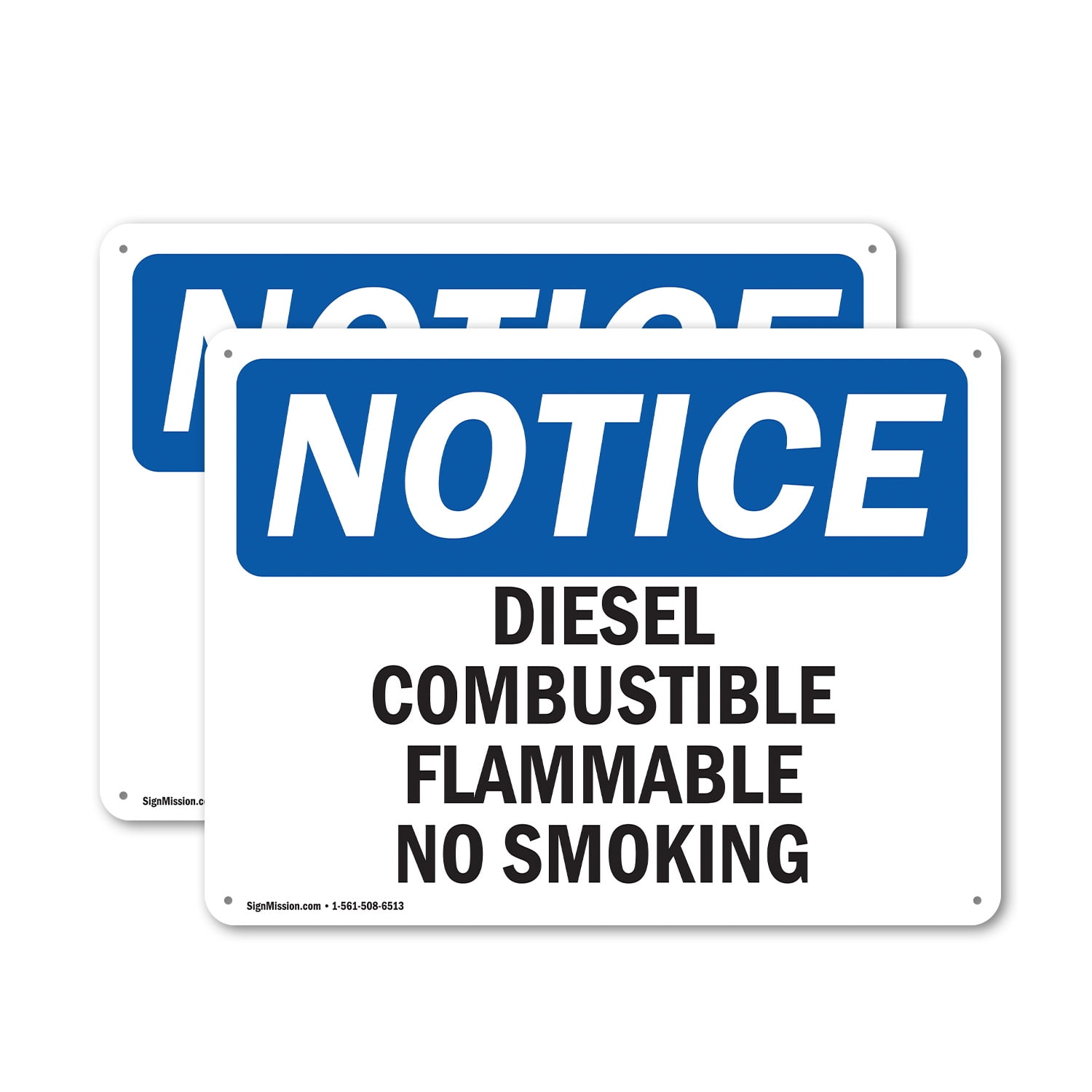 (2 Pack) Diesel Combustible Flammable No Smoking OSHA Notice Sign 10 ...