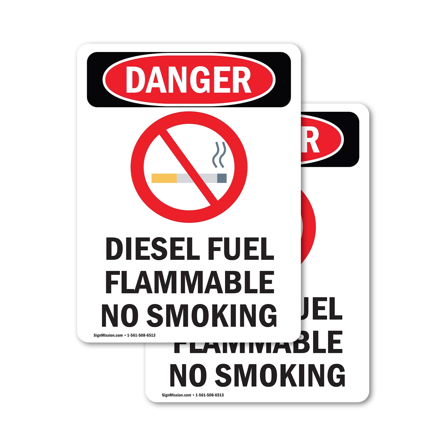(2 Pack) Diesel Fuel Flammable OSHA Danger Sign 7 Inch X 10 Inch Vinyl ...