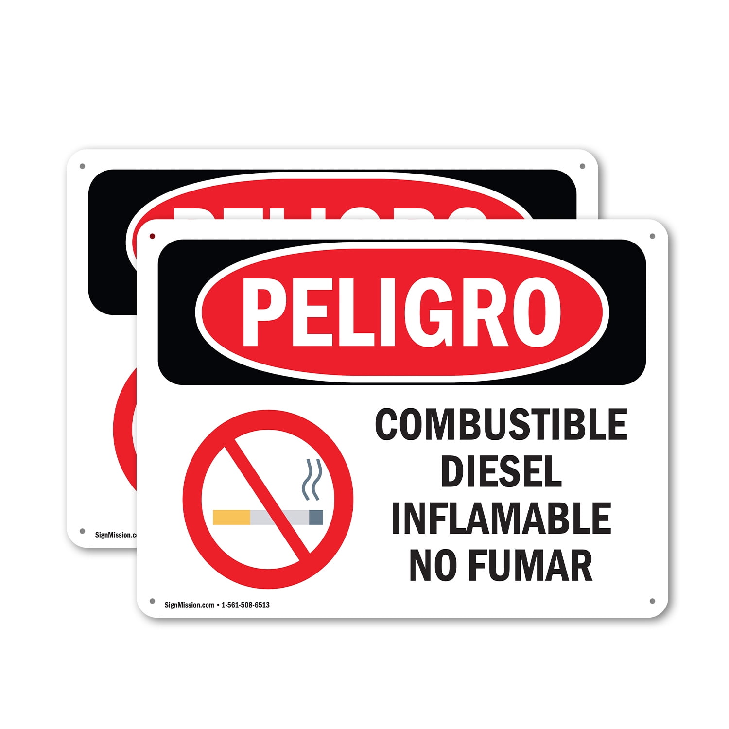 (2 Pack) Diesel Fuel Flammable No Smoking Spanish OSHA Danger Sign 18 ...