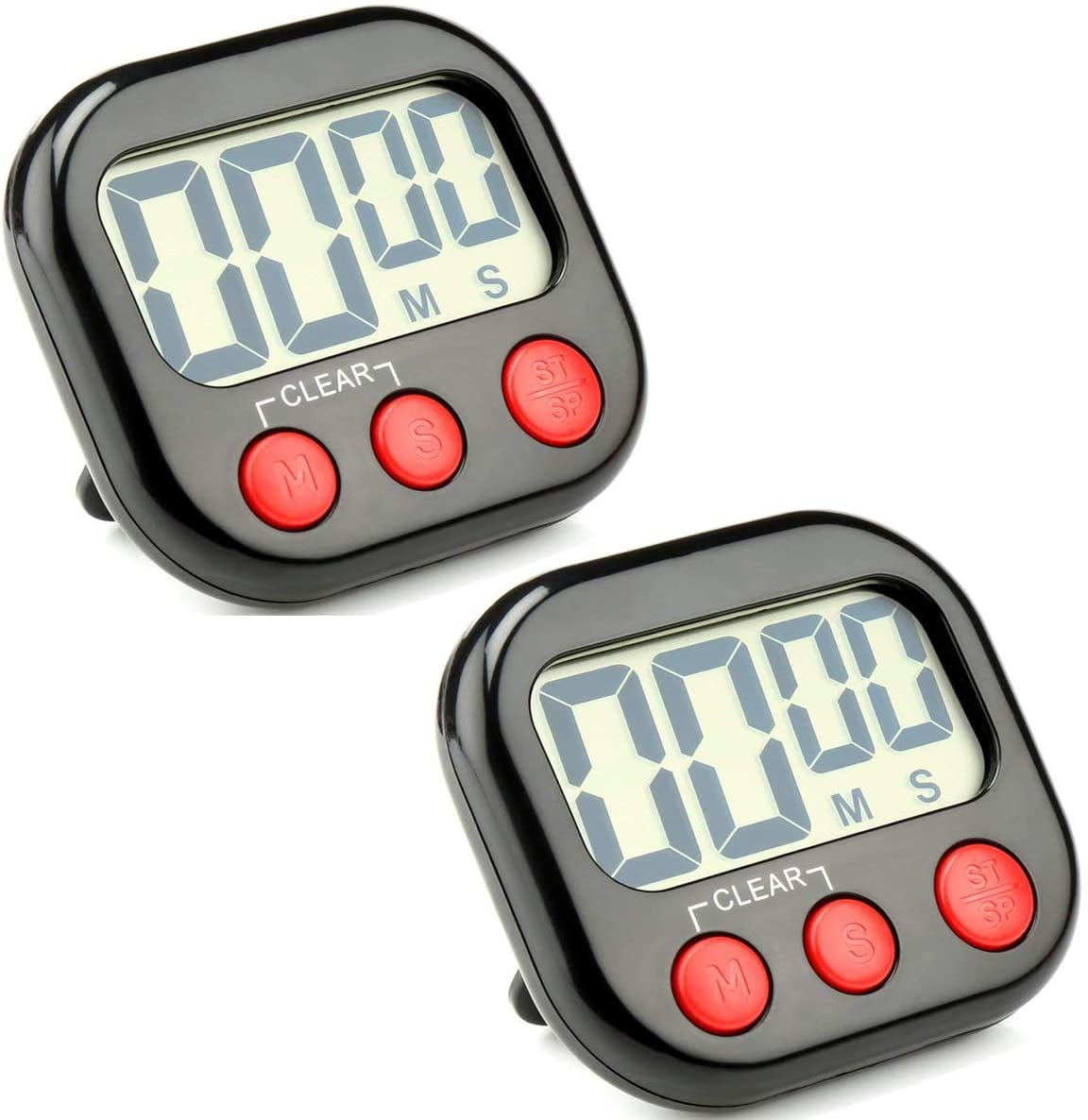 2 Pack Digital Kitchen Timer Big LCD Screen Loud Alarm Strong Magnetic ...