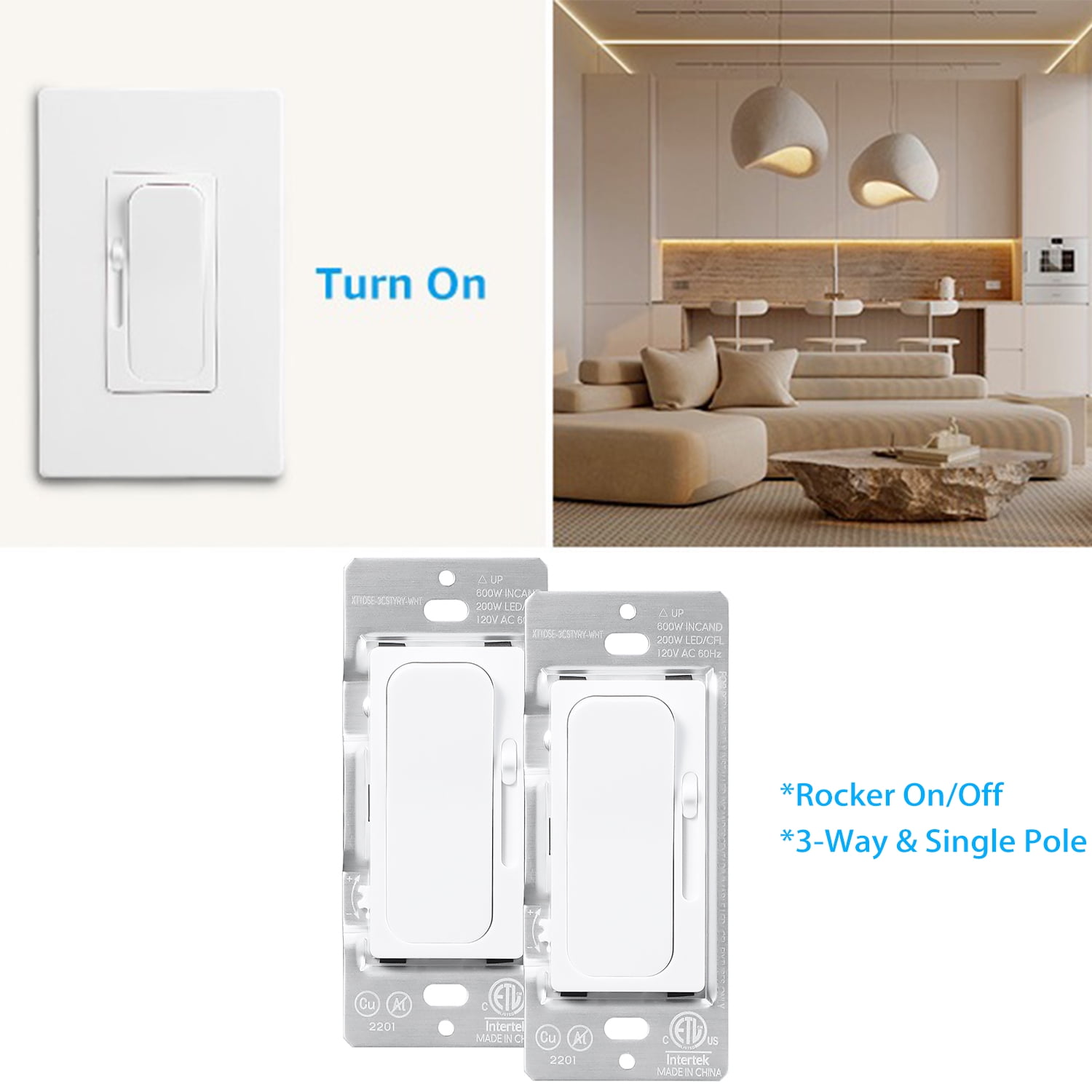 2 Pack Dimmer Switch for LED Bulbs, 3-Way & Single Pole, 200W LED and ...