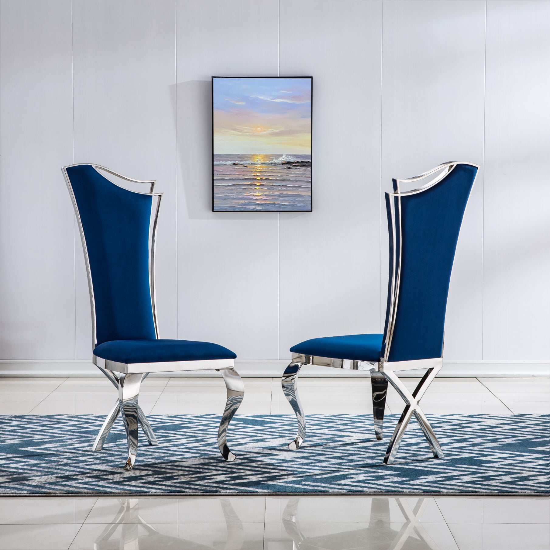 2 Pack Dining Chairs with High Unique Backrest, Velvet Vanity Chair ...