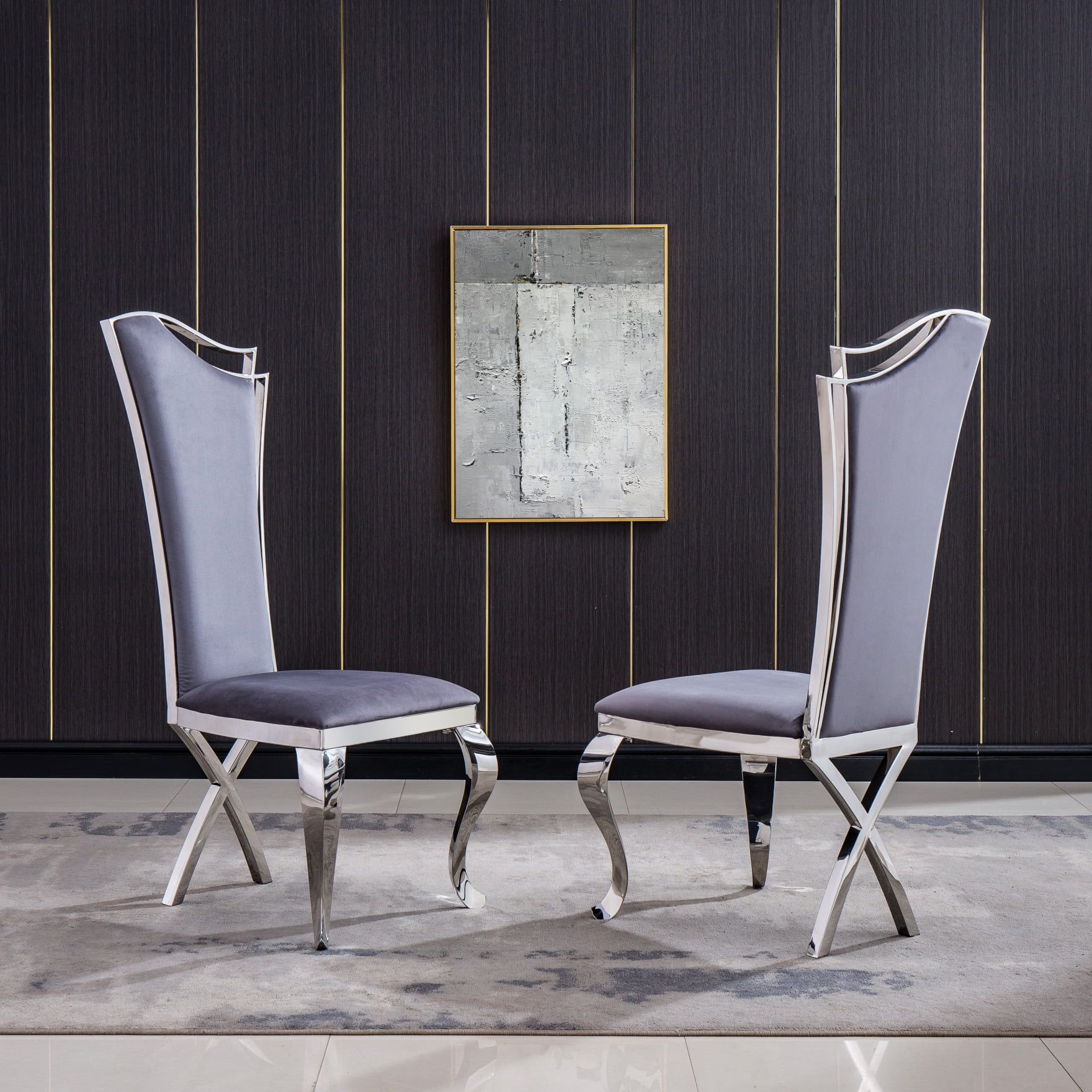 2 Pack Dining Chairs with High Unique Backrest, Velvet Vanity Chair ...