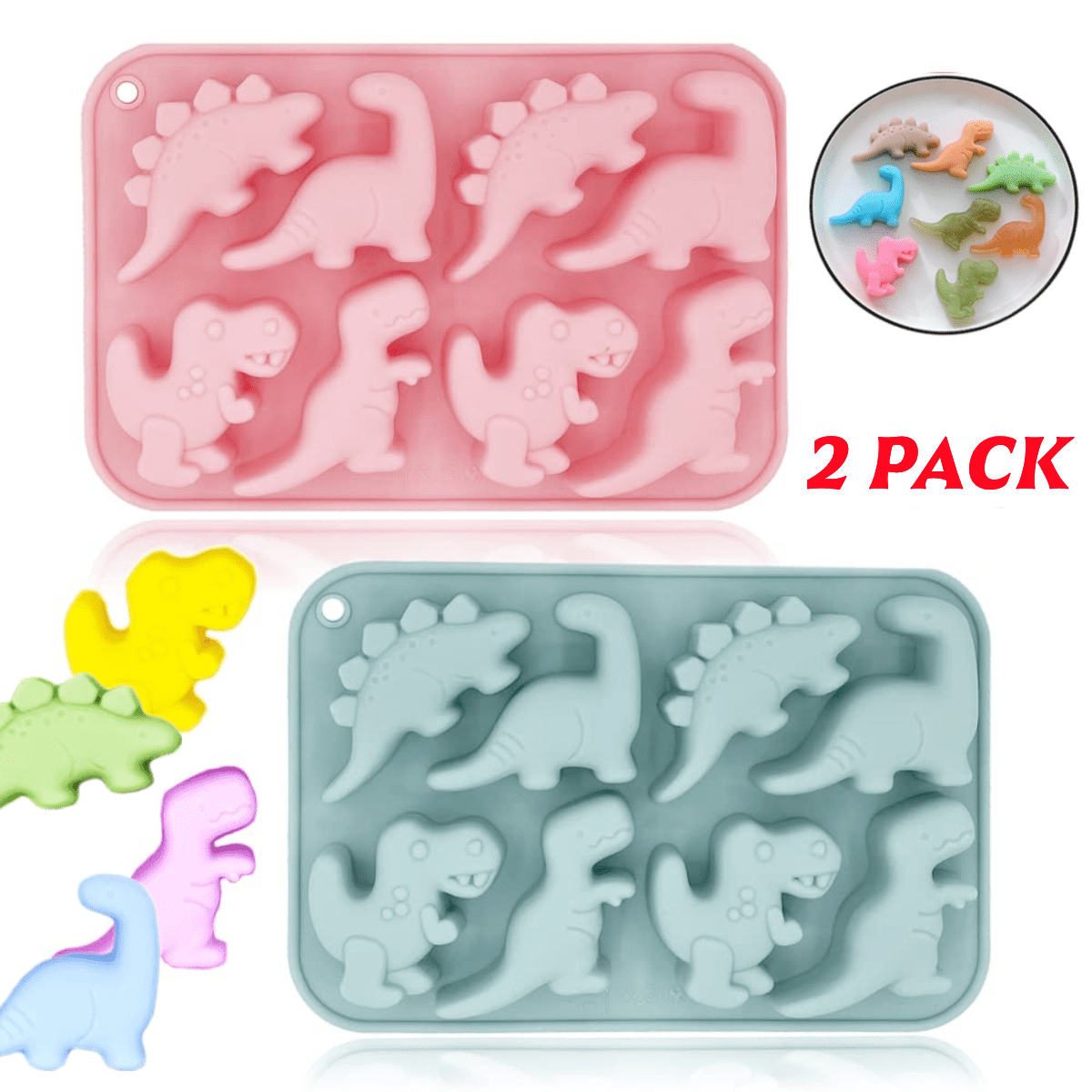 2 Pack Dinosaur Food Grade Silicone Molds, 8-Cavity Chocolate Hard ...