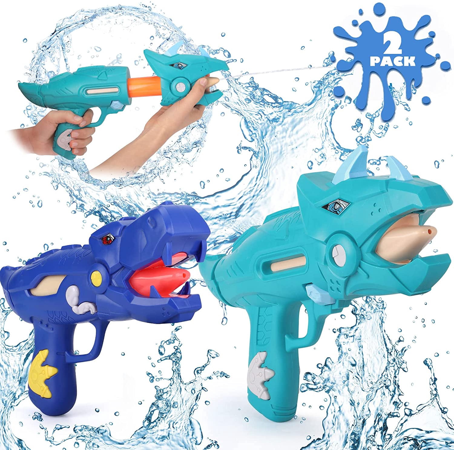 2 Pack Dinosaur Water Blaster Soaker Gun for Kids, Unique-Shape Durable ...