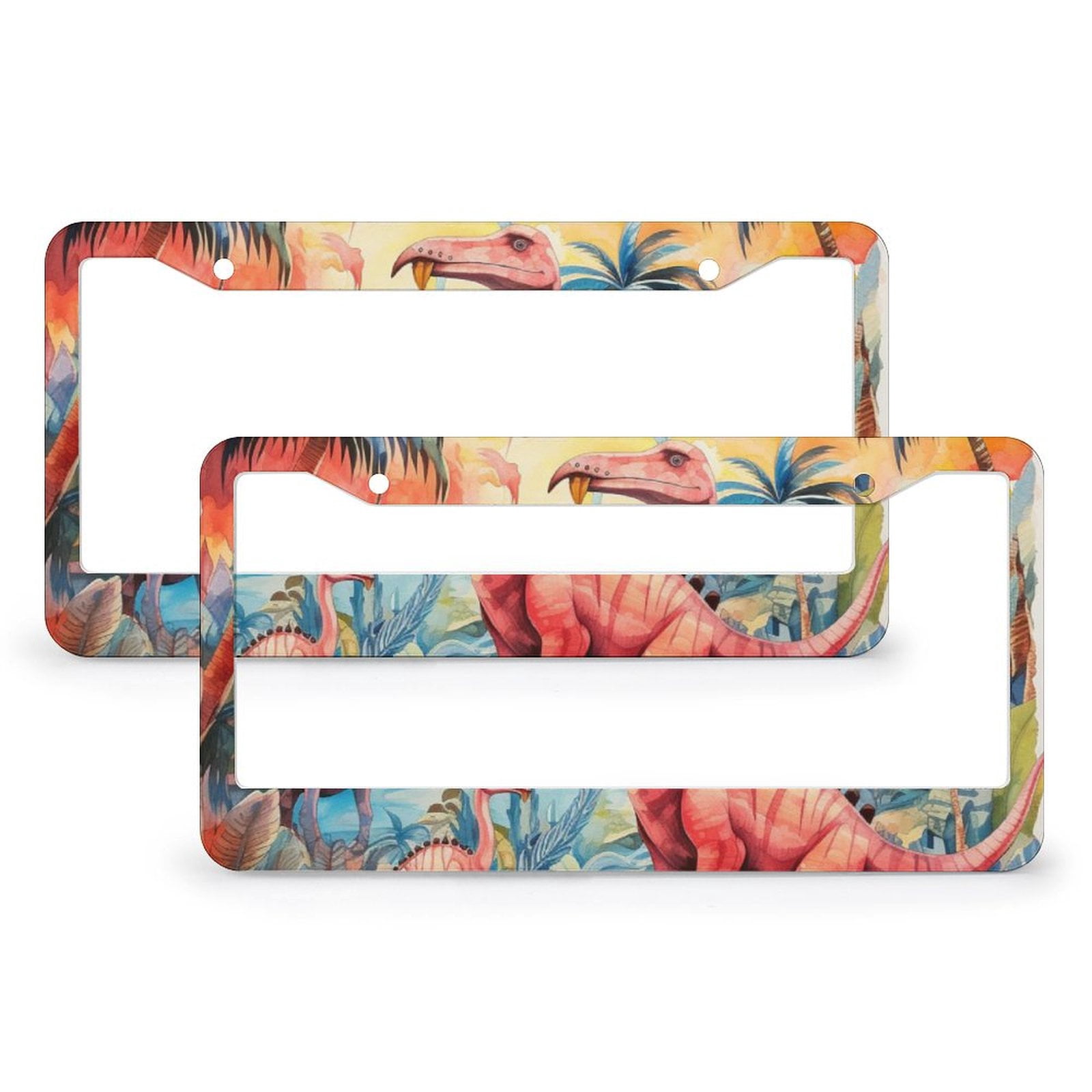2 Pack Dinosaurs And Palm Trees License Plate Cover Jungle Dinosaurs ...