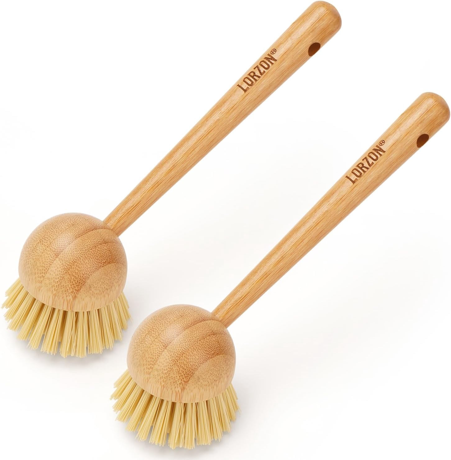 2 Pack Dish Brush with Handle Bamboo Dish Scrub Brush Kitchen Brushes ...