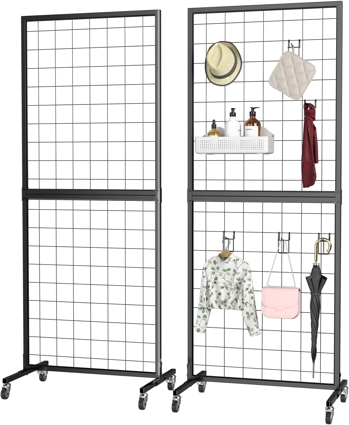2 Pack Display Stand,2' x 5.5' Ft Grid Wall Panels Heavy-Duty Floorstanding Detachable Gird wall ...