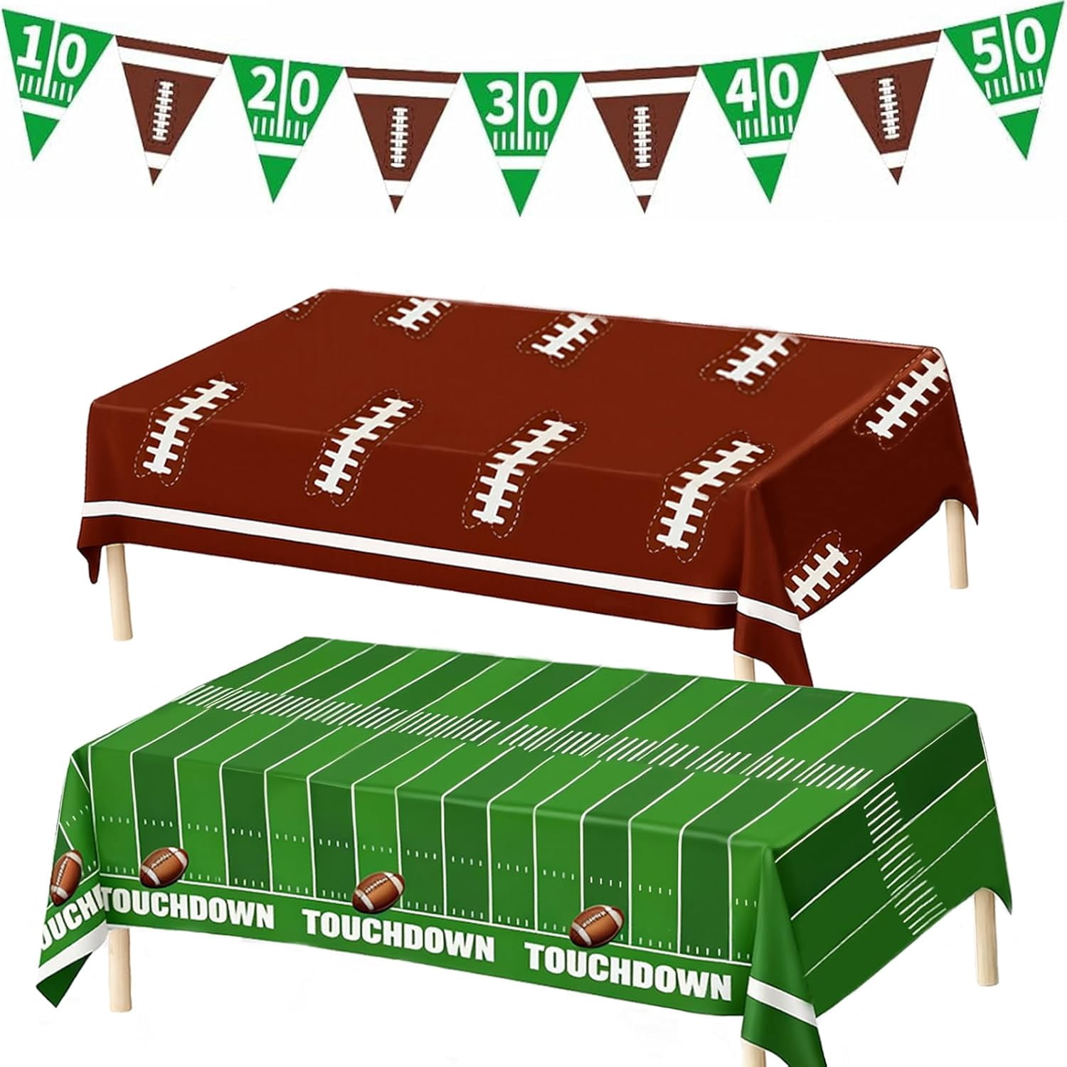 2-Pack Disposable Football Plastic Tablecloth Set with Banner ...