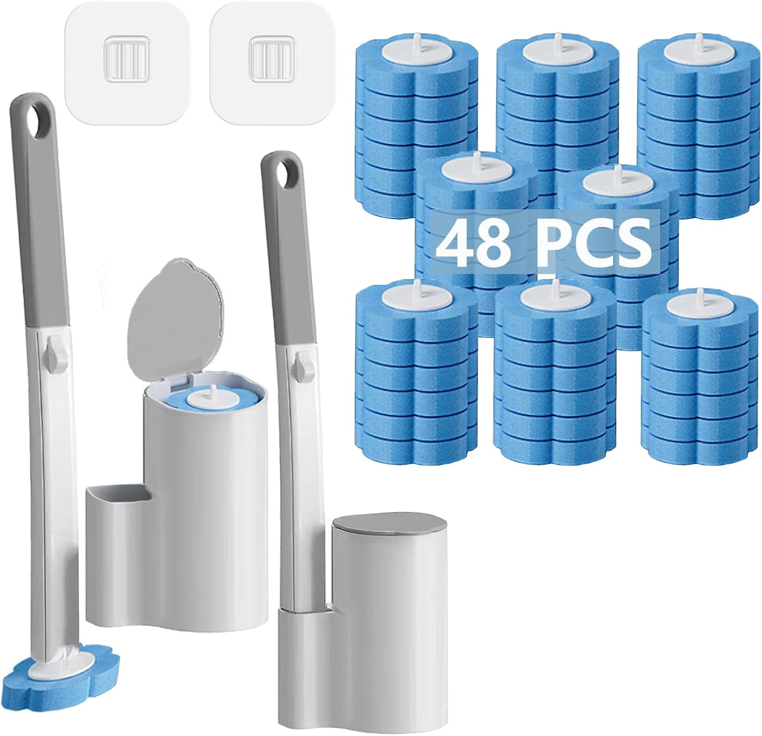2 Pack Disposable Toilet Brush and Holder Set,Extended Handle with 48 ...