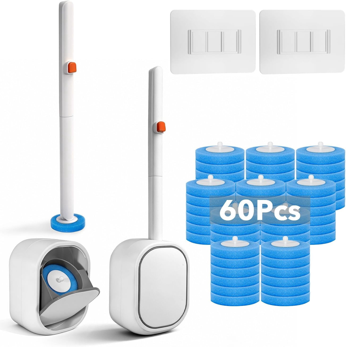 2-Pack Disposable Toilet Brush & Wand Kit, Wall-Mounted Auto-Closing ...
