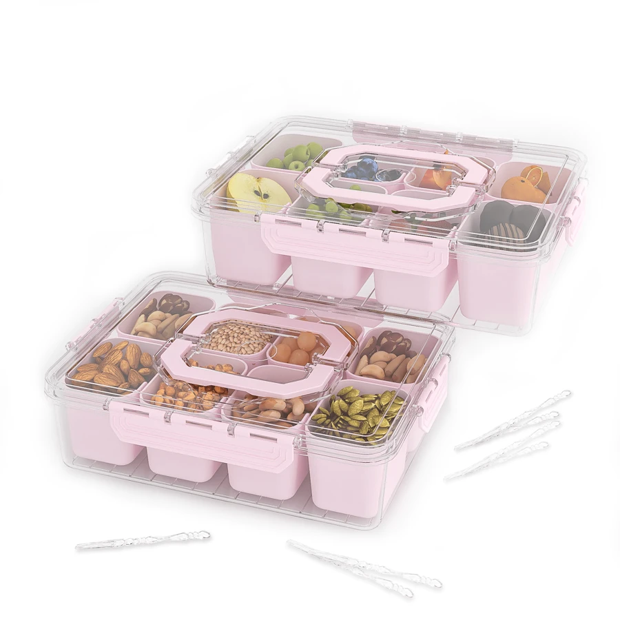 2 Pack Divided Serving Tray With Handle, 8 Compartments Snack Box For ...