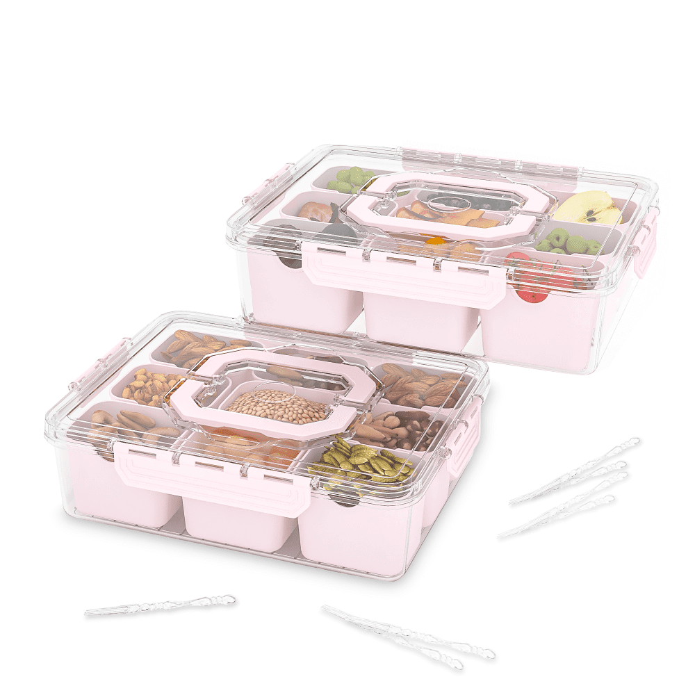 2 Pack Divided Serving Tray With Handle, 9 Compartments Snack Box For ...