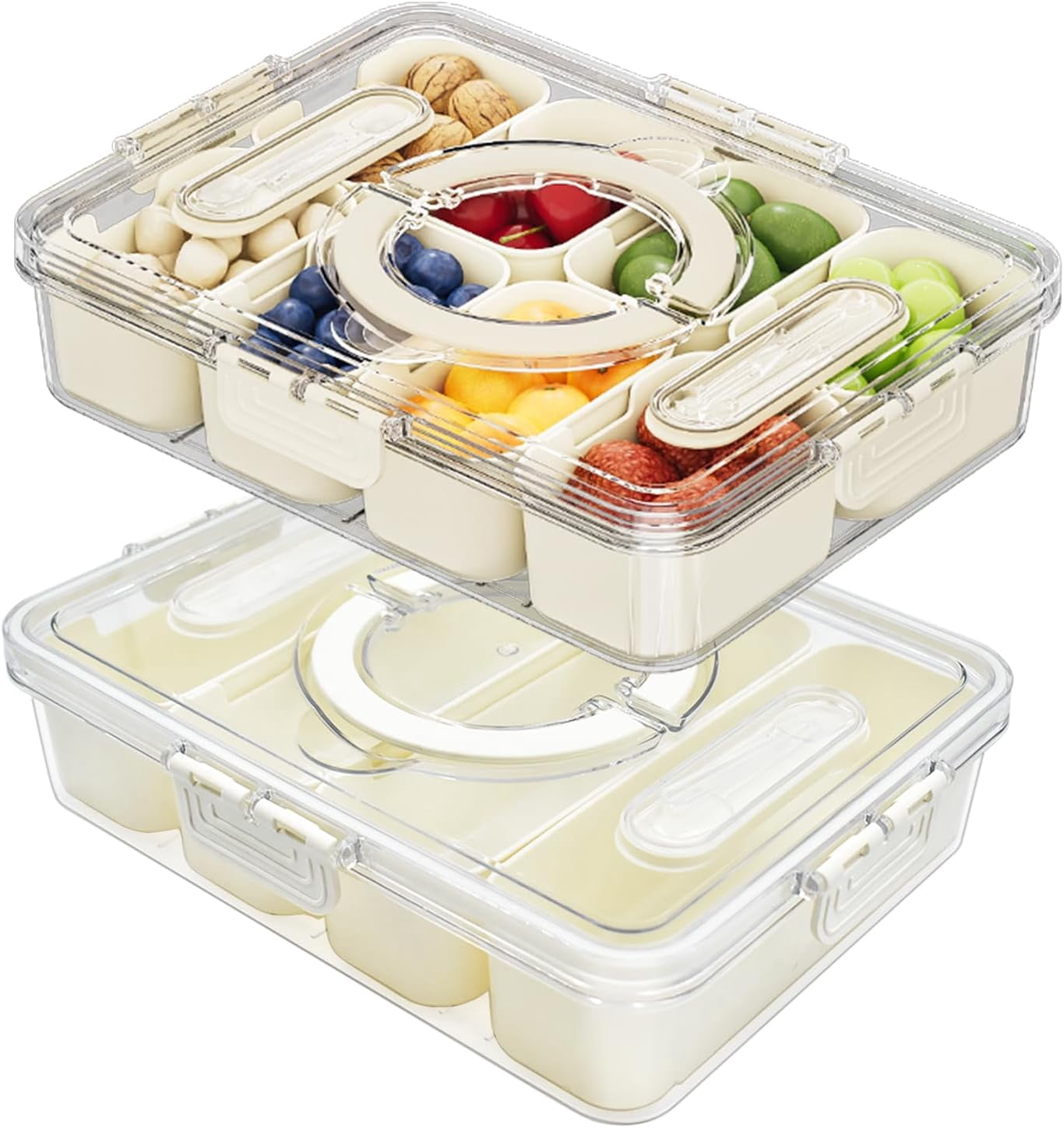 2 Pack Divided ServingTray with lid and Handle, 8 & 4 Compartments ...