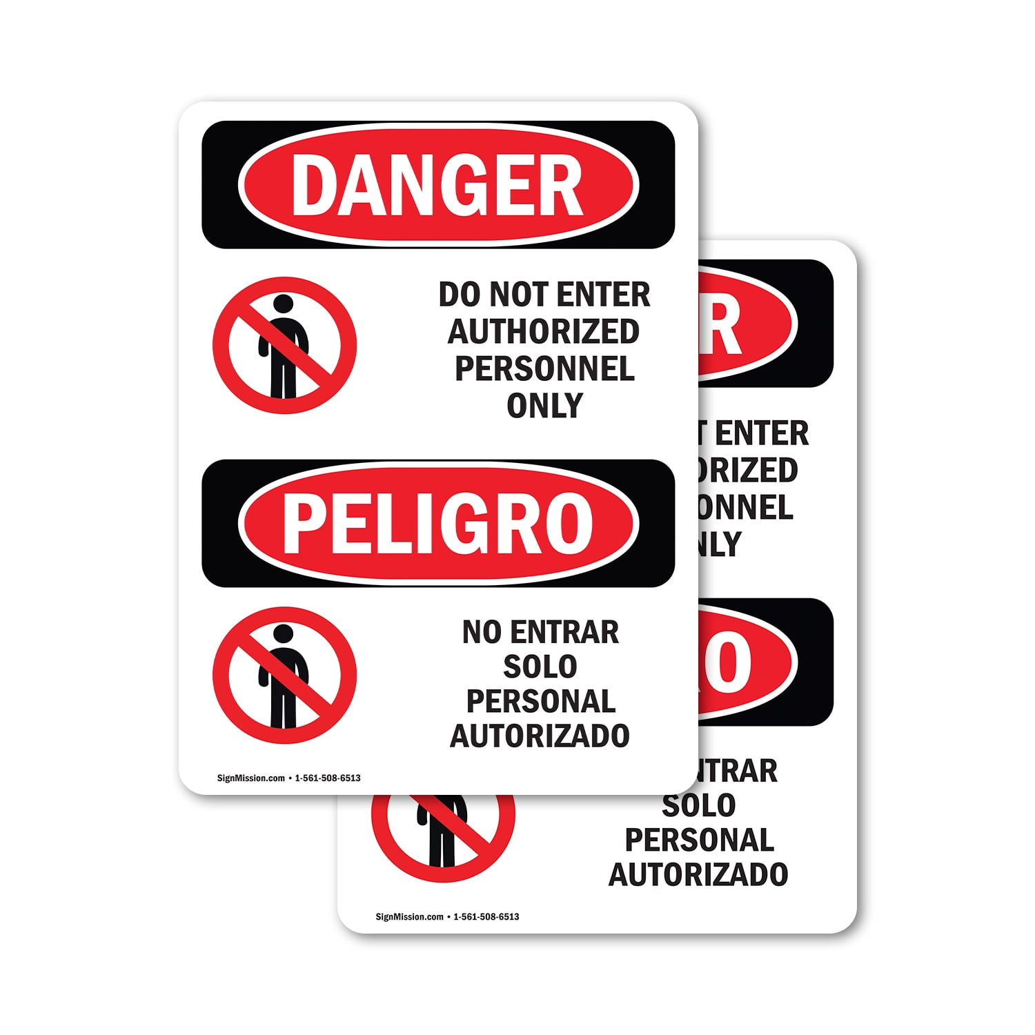 (2 Pack) Do Not Enter Authorized Only Bilingual OSHA Danger Sign ...