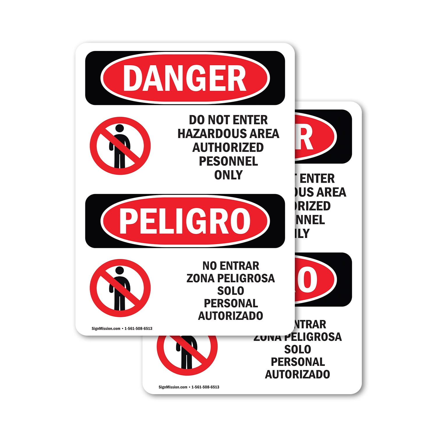 (2 Pack) Do Not Enter Hazardous Area Bilingual OSHA Danger Sign ...