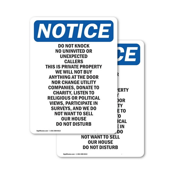 (2 Pack) Do Not Knock No Uninvited Or Unexpected OSHA Notice Sign ...