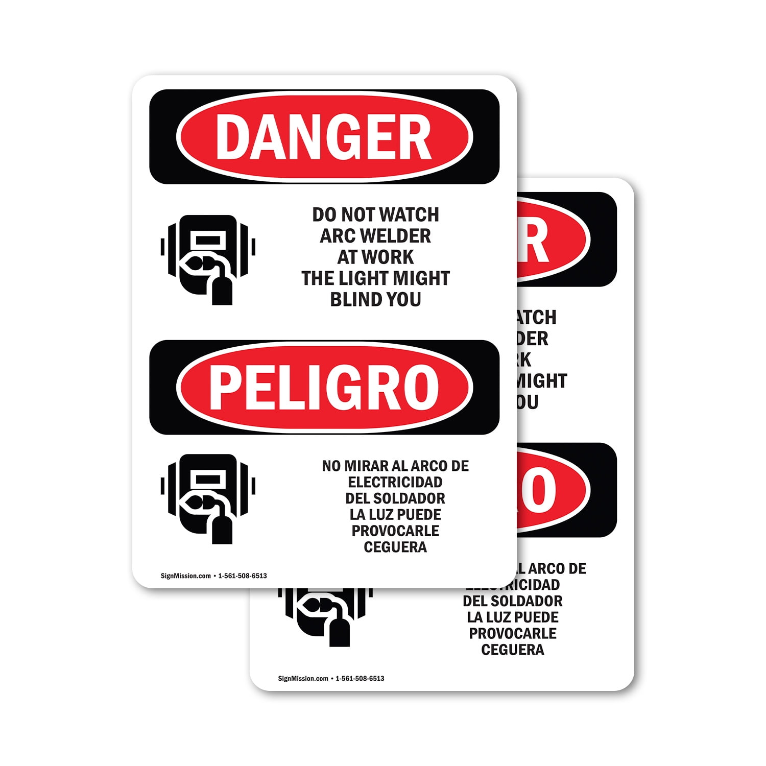(2 Pack) Do Not Watch Arc Welder At Work Bilingual OSHA Danger Sign ...