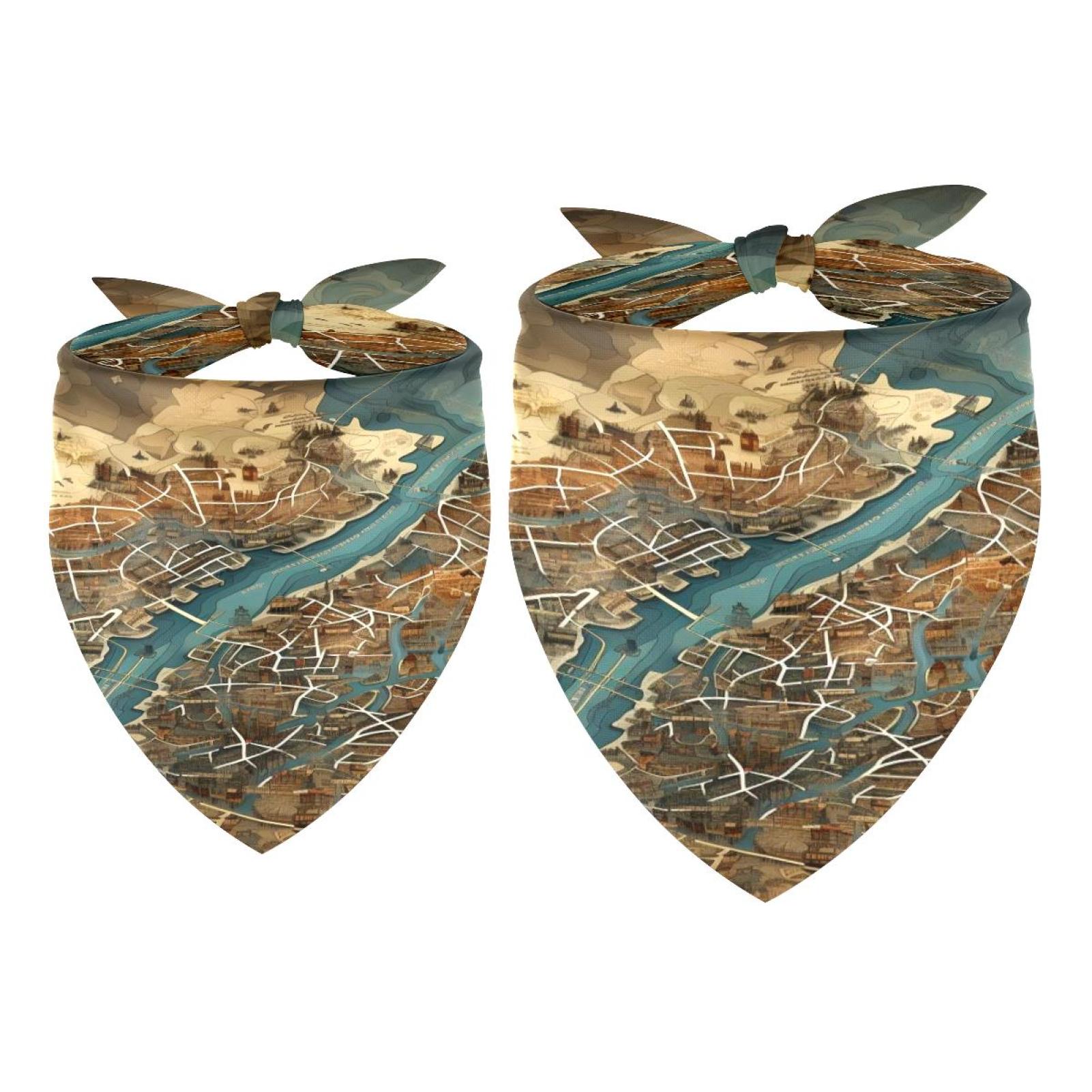 2 Pack Dog Bandana Vintage Map Girl Boy Pet Bibs Dog Scarf Kerchief ...