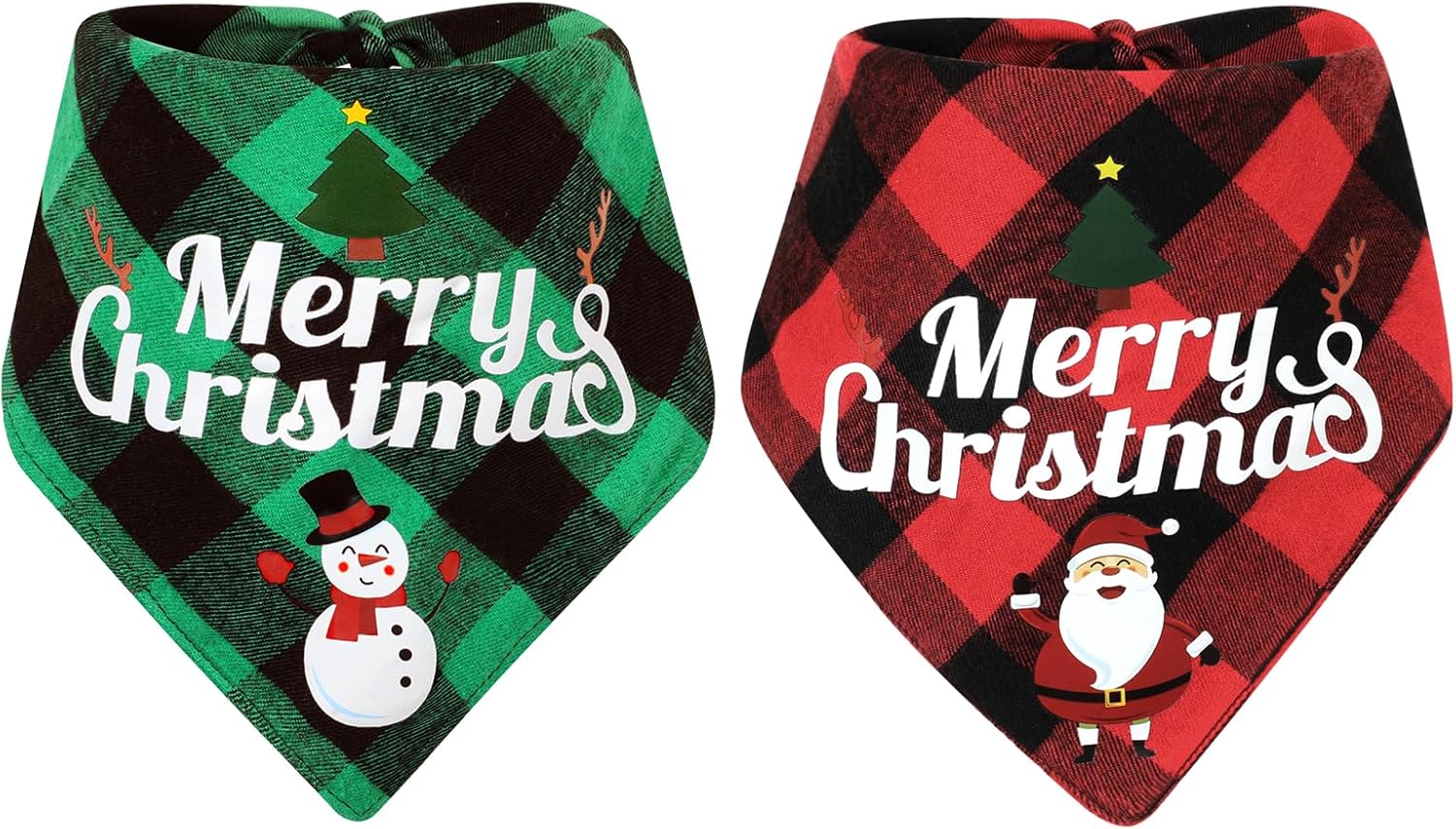 2 Pack Dog Christmas Bandanas, Triangle Merry Christmas Printing Plaid ...