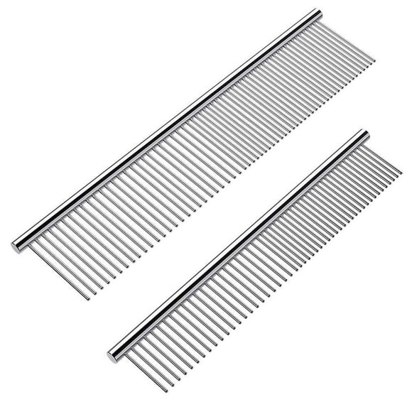 2 Pack Dog Combs with Rounded Ends Stainless Steel Teeth, Cat Comb for ...