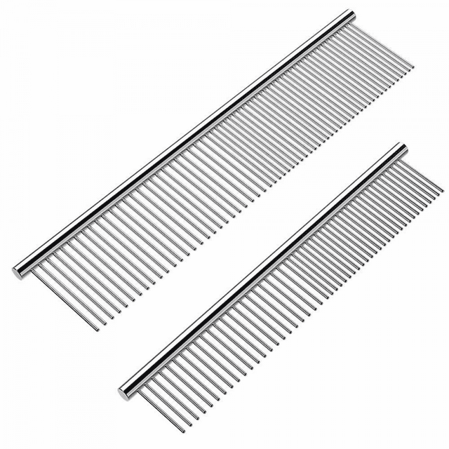 2 Pack Dog Combs with Rounded Ends Stainless Steel Teeth, Cat Comb for ...