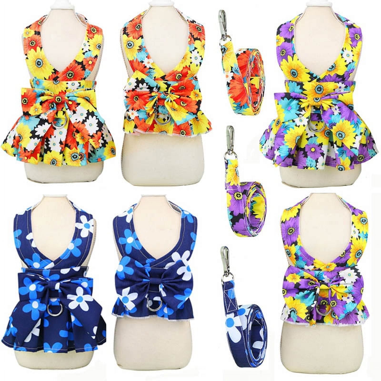 2 Pack Dog Dress Harness Vest with Leash, Cat Pet Floral Harness Leash ...