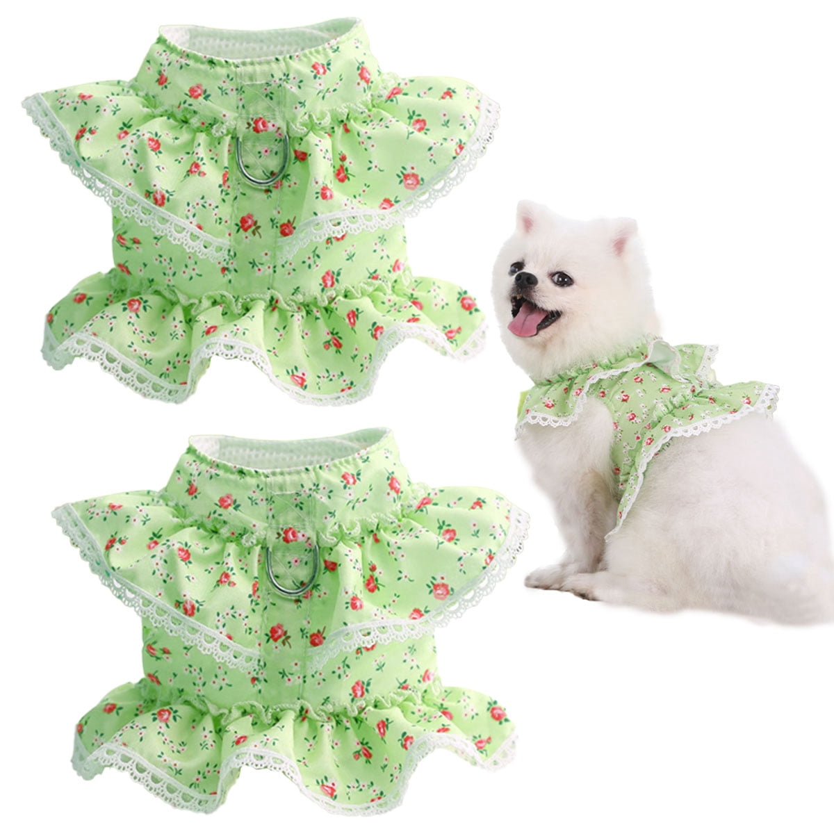 2 Pack Dog Dress Harness Vest with Leash, Pet Flower Outfit Clothes ...